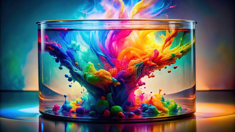 Vibrant Rainbow Hues Exploding in a Clear Cylinder Vessel. Generative ...