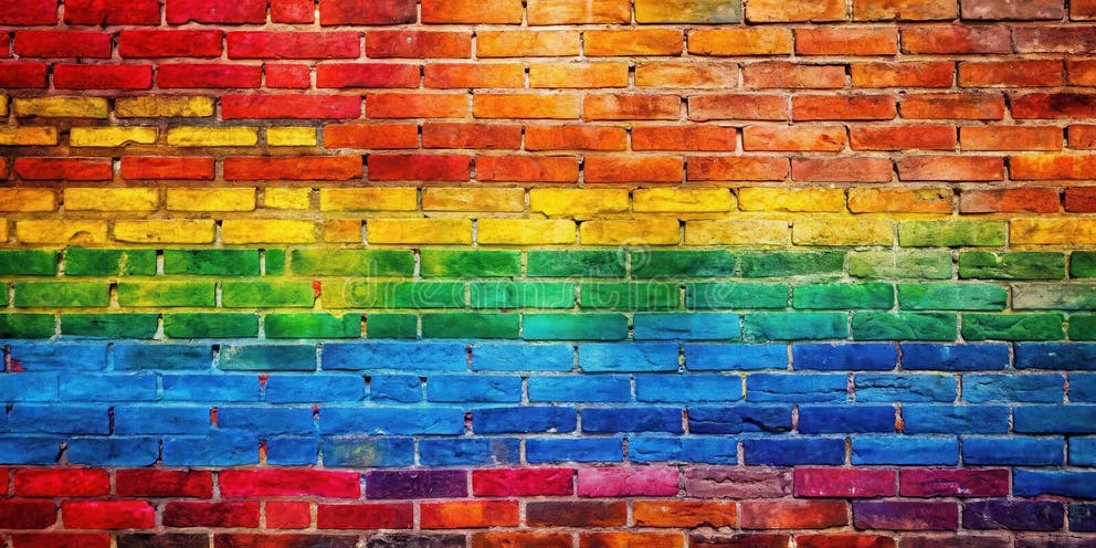 Vibrant Rainbow Hues Painted on a Rustic Brick Wall Texture. Generative ...
