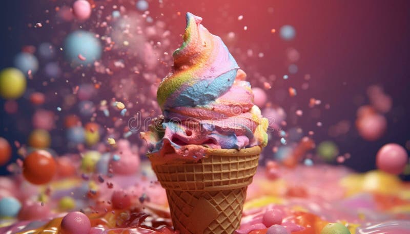 Rainbow Ice Cream Explosion: a Whimsical Delight Stock Illustration ...
