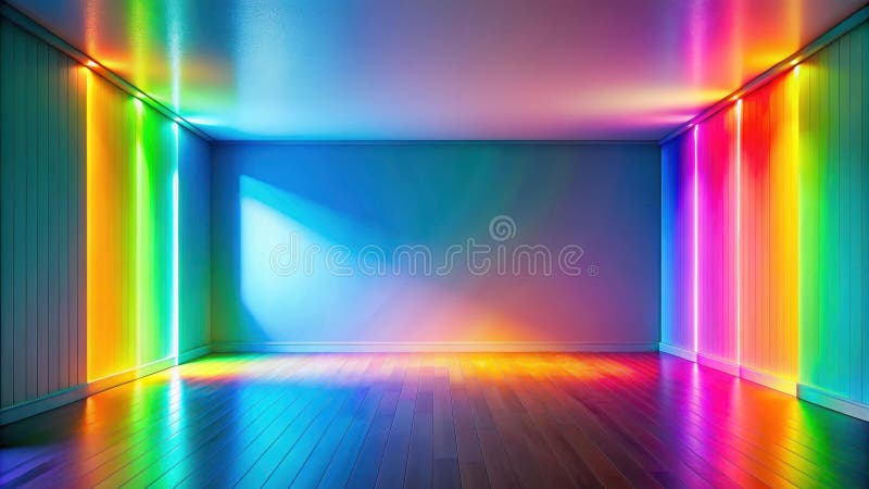 Vibrant Rainbow Illumination in an Empty Room with Wood Floor ...