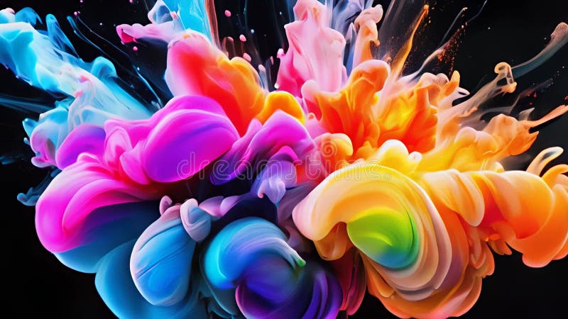 Vibrant Rainbow Ink Explosion Color Blast on Black Background 4K 8K ...
