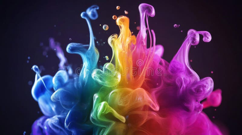 Vibrant Rainbow Ink Splash on Black Background Stock Illustration ...