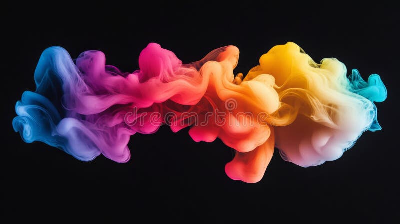 Vibrant Rainbow Ink Swirl Abstract Art on Black Background Stock ...