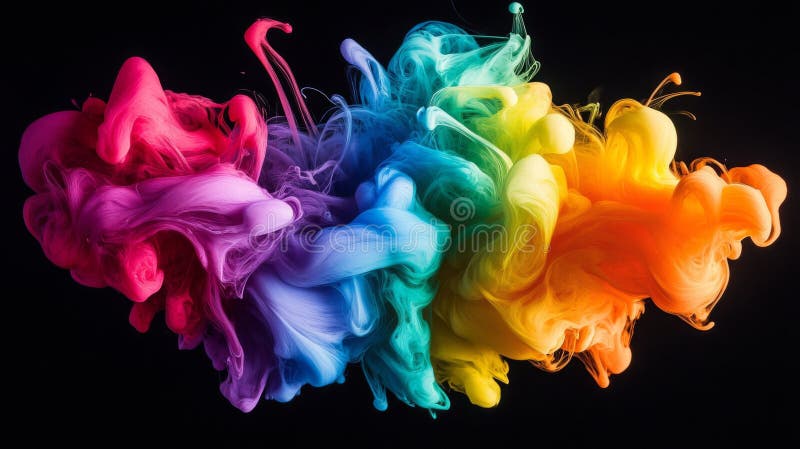 Vibrant Rainbow Ink Swirl on Black Background Stock Illustration ...