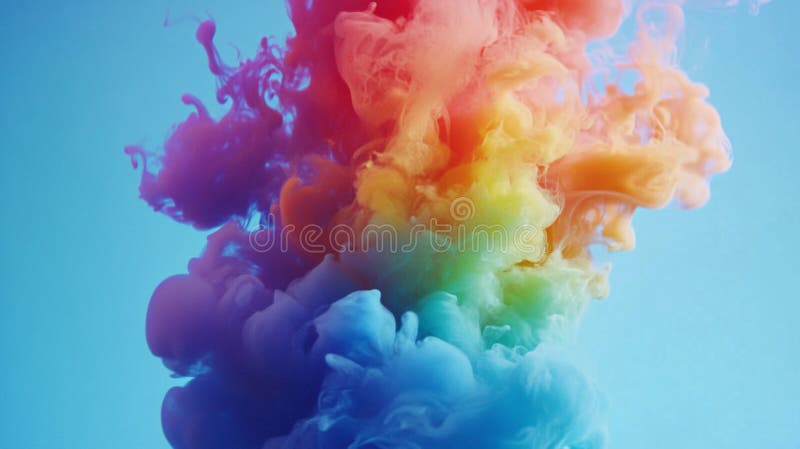 Vibrant Rainbow Ink Swirl in Blue Water Stock Illustration ...