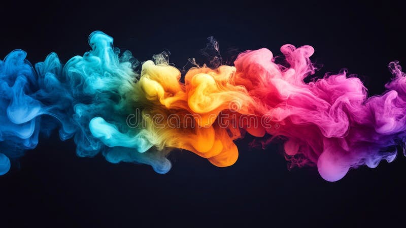 Vibrant Rainbow Ink Swirls on Black Background Stock Illustration ...