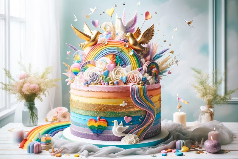 Vibrant Rainbow Layer Cake Celebrating LGBT Pride and Joy Stock Photo ...
