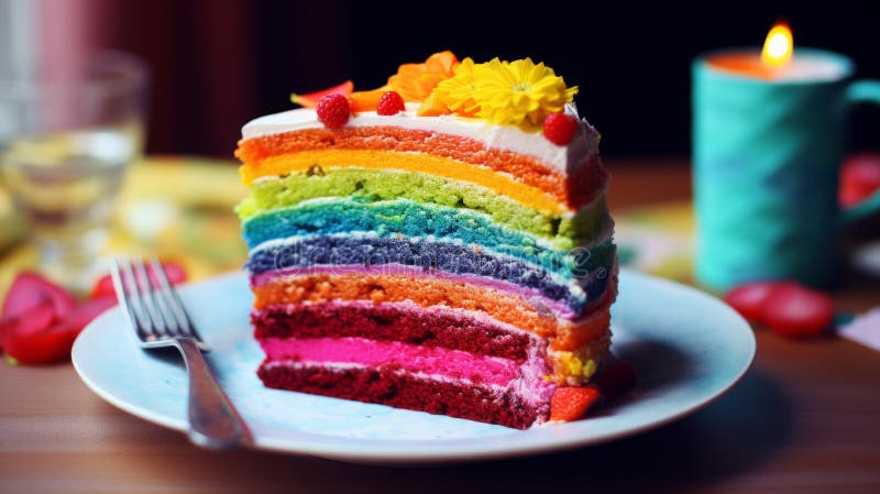 Vibrant Rainbow Layer Cake on Festive Table Stock Illustration ...