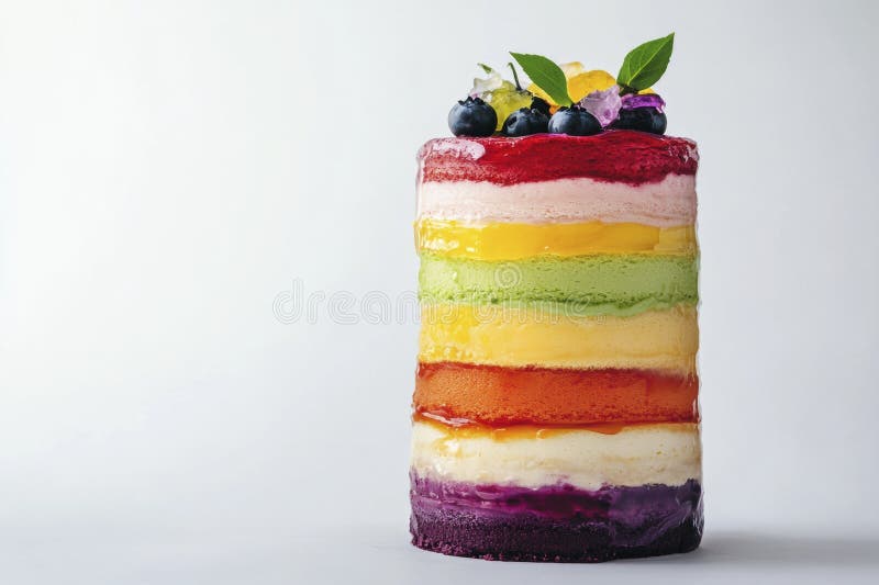 Vibrant Rainbow Layer Cake with Fresh Fruit Topping for Celebrations Stock Photo - Image of ...