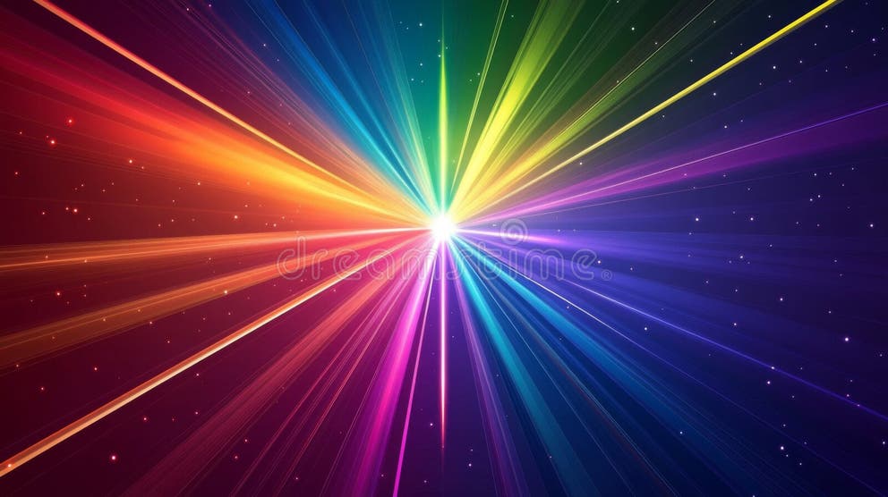 Vibrant Rainbow Light Burst in Dark Space Stock Illustration ...