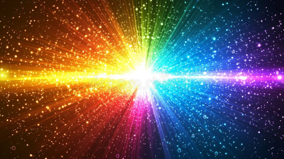 Vibrant Rainbow Light Burst with Sparkling Glitter Stock Illustration ...