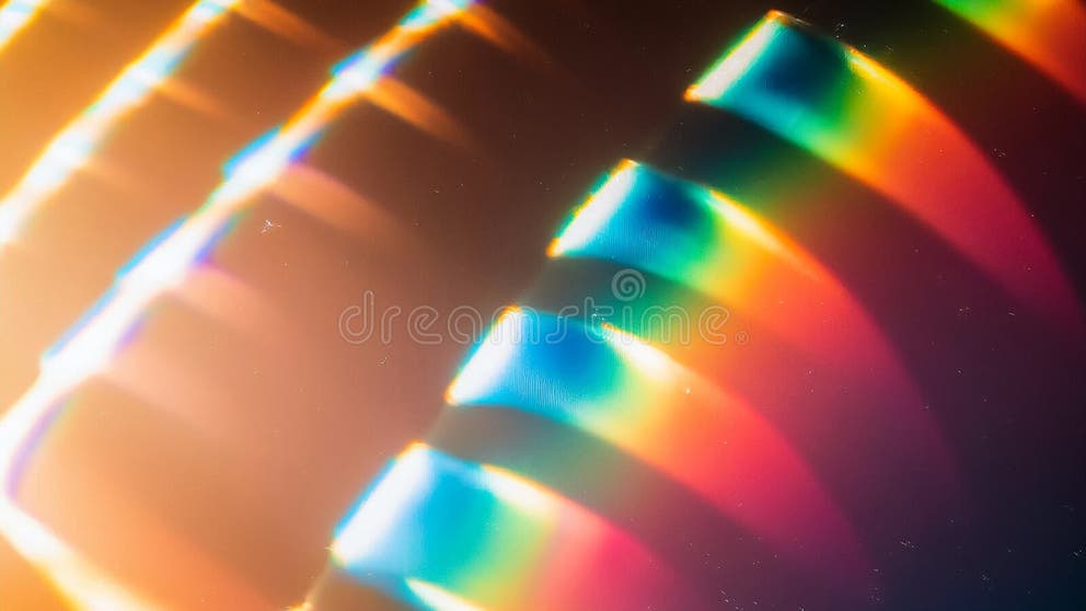Vibrant Rainbow Light Overlay, Abstract Prism Reflection on Dark ...