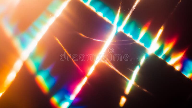 Vibrant Rainbow Light Overlay, Abstract Prism Reflection on Dark ...