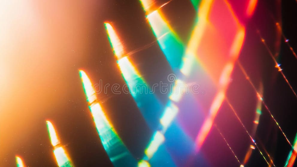 Vibrant Rainbow Light Overlay, Abstract Prism Reflection on Dark ...