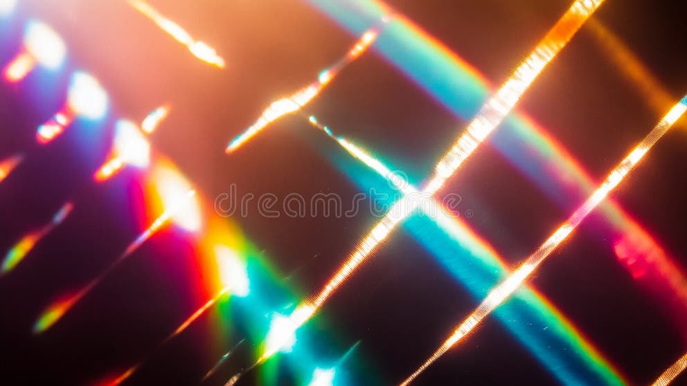Vibrant Rainbow Light Overlay, Abstract Prism Reflection on Dark ...