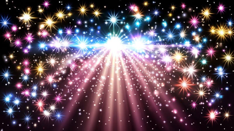 Vibrant Rainbow Light Show with Glittering Stars Stock Photo - Image of ...