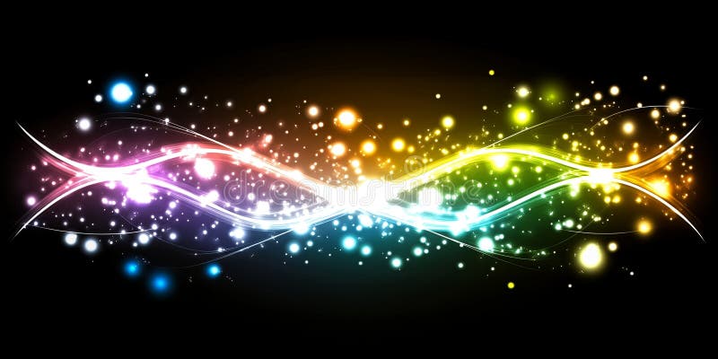 Vibrant Rainbow Light Trails with Sparkling Glowing Particles Abstract ...