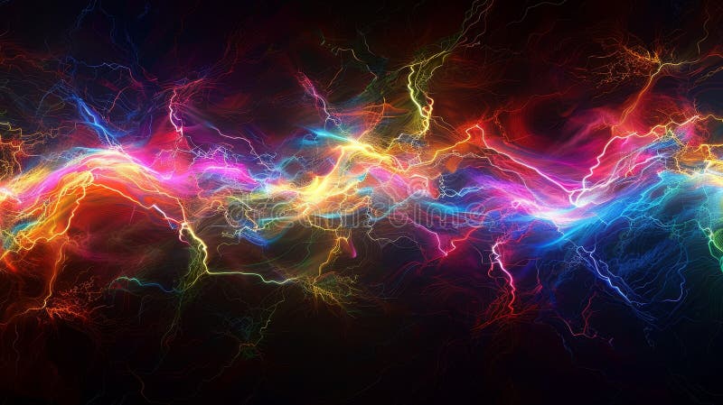 Vibrant Rainbow Lightning Patterns on Dark Background Energetic and ...