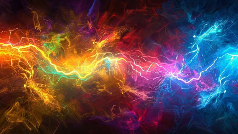 Vibrant Rainbow Lightning Patterns Energetic Abstract Art Against Dark ...