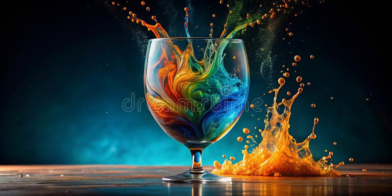 Vibrant Rainbow Liquid Exploding in a Crystal Glass with a Splash of ...
