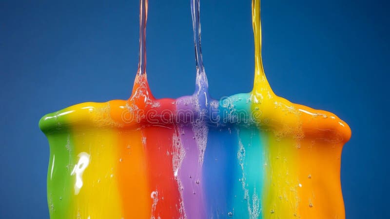 Vibrant Rainbow Liquid Pour Against Blue Background Stock Illustration ...