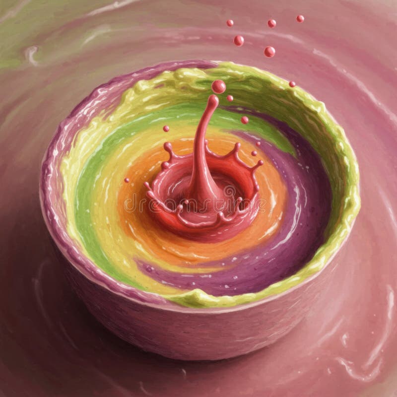 Vibrant Rainbow Liquid Splash in a Bowl Stock Illustration ...