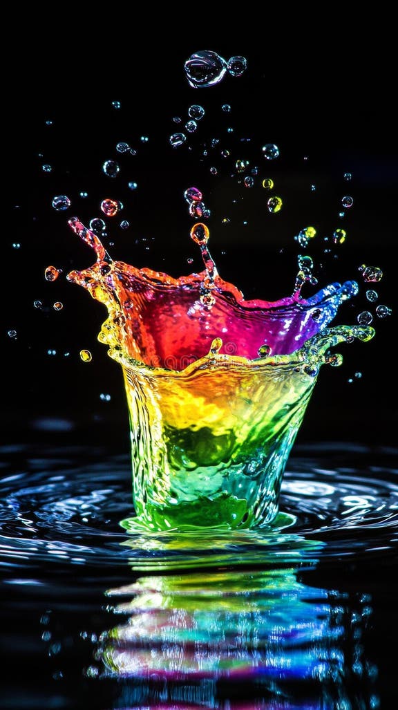 A Vibrant Rainbow Liquid Splash is Set Against a Black Background and ...