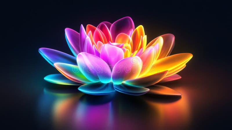 Vibrant Rainbow Lotus Flower in Dark Setting Stock Illustration ...