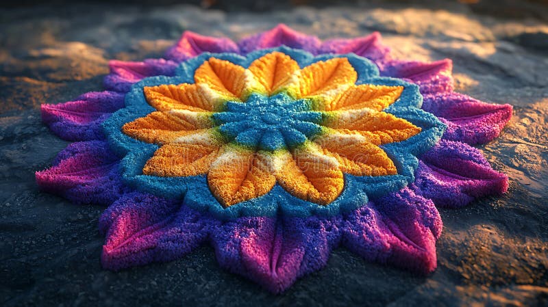 Vibrant Rainbow Mandala on Dark Surface Abstract 3D Render Stock ...
