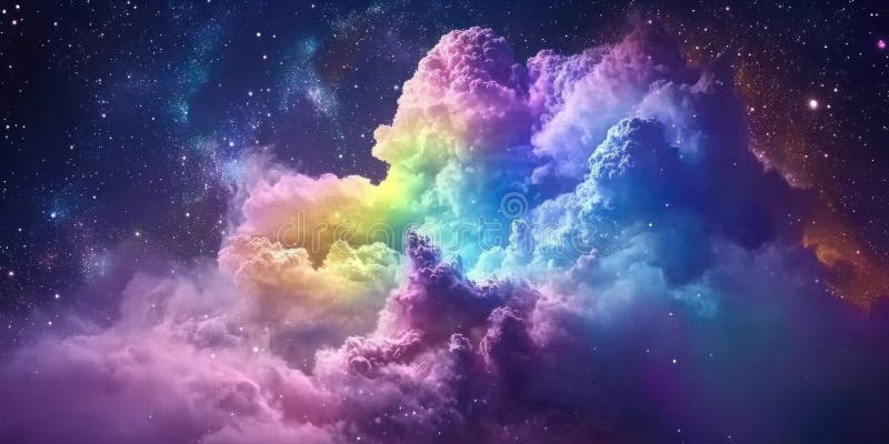 Vibrant Rainbow Nebula Cloud with Starry Night Sky Background Stock ...