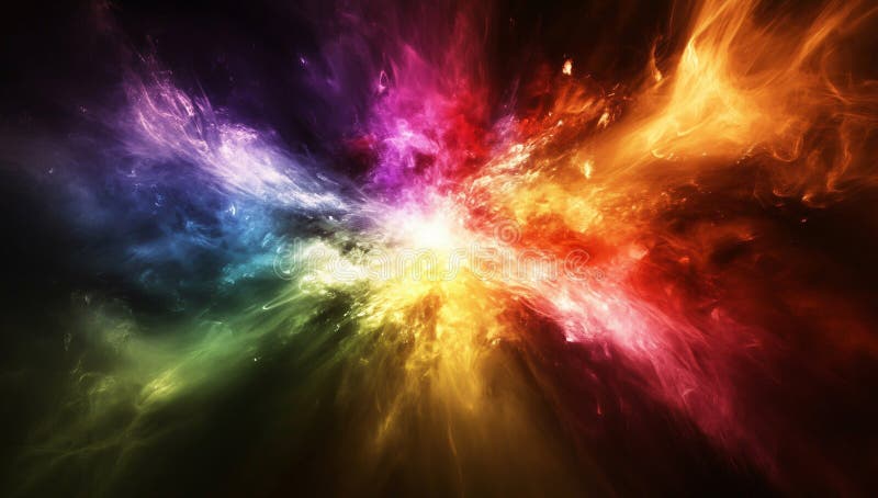 Vibrant Rainbow Nebula Cosmic Explosion AI Art High Quality Image Stock ...