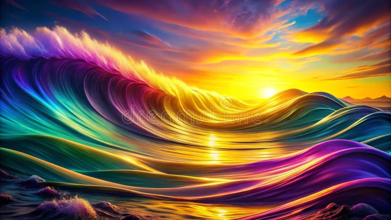 Vibrant Rainbow Ocean Wave at Sunset a Serene and Colorful Seascape ...