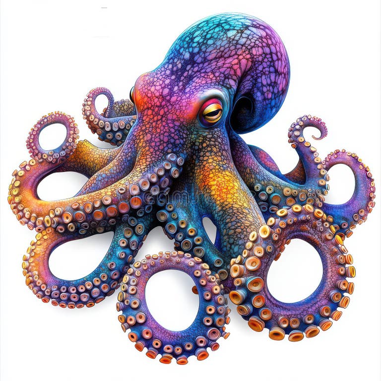 Vibrant Rainbow Octopus Ocean Creature Artistic Render Stock ...