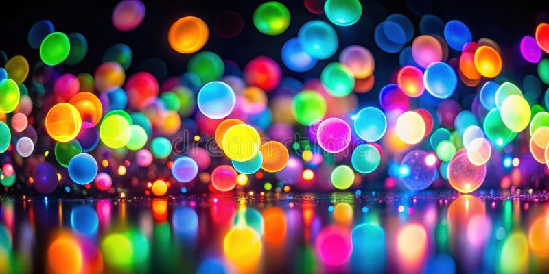 Vibrant Rainbow Orb Celebration a Festive Display of Sparkling Lights Reflecting on a Dark ...