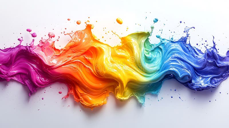 Vibrant Rainbow Colored Paint Splash Creates Abstract Swirls on White ...