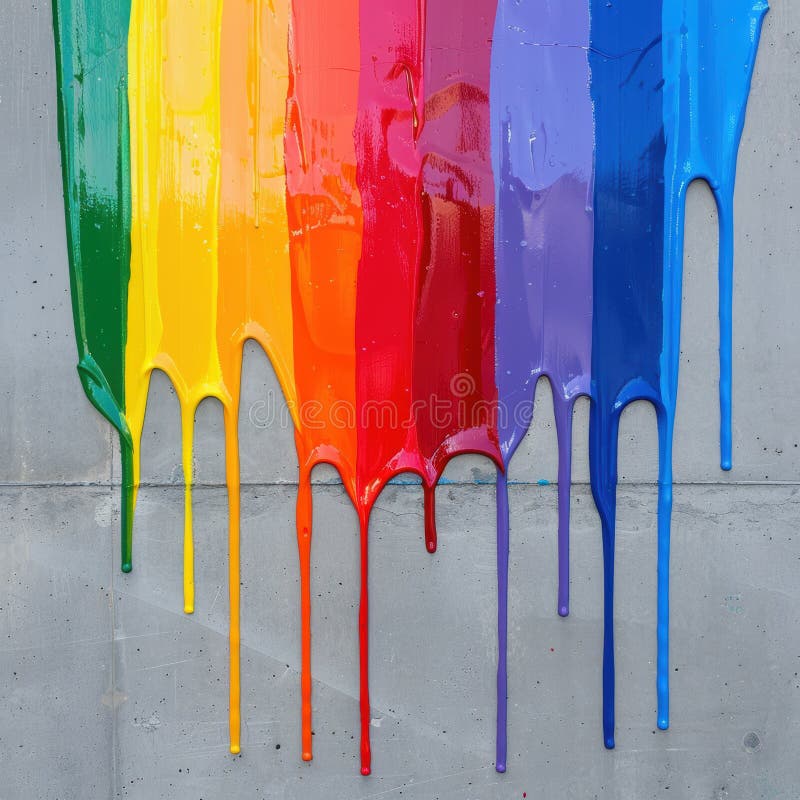 Vibrant Rainbow Paint Dripping Down Concrete Wall Stock Illustration ...