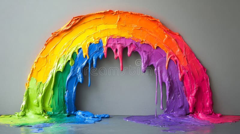 Vibrant Rainbow Paint Dripping on Gray Background Stock Illustration ...