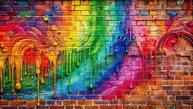 Vibrant Rainbow Paint Drips on Brick Wall Texture. Generative AI Stock ...