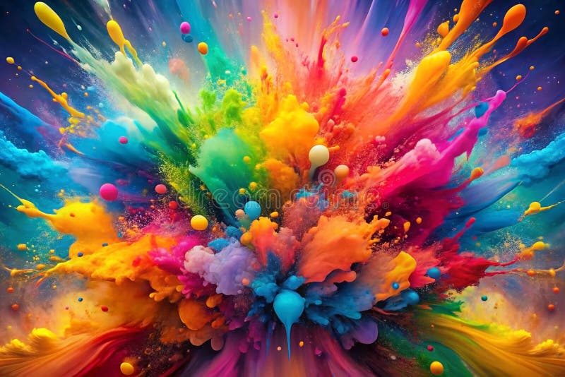 Vibrant Rainbow Paint Explosion, Colorful Splatters Stock Illustration ...