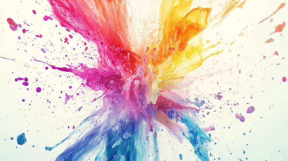 Vibrant Rainbow Paint Explosion on White Background Stock Illustration ...