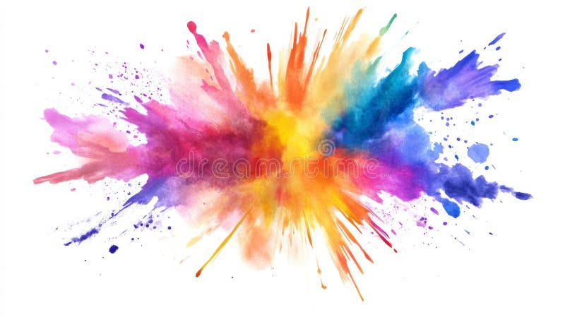 Vibrant Rainbow Paint Explosion on White Background Stock Illustration ...