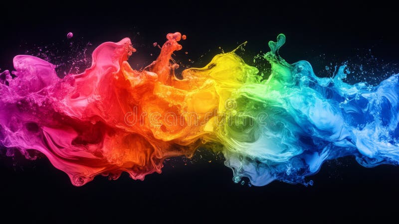 Vibrant Rainbow Paint Splash on Black Background Stock Illustration ...