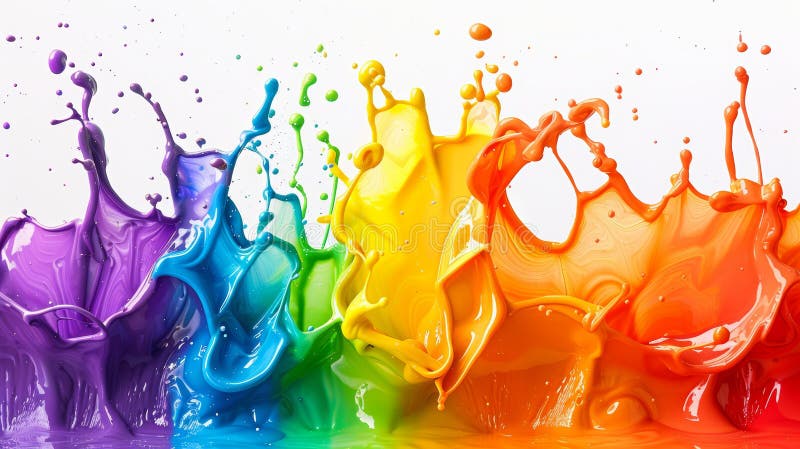 Vibrant Rainbow Paint Splashes Against a White Background, Creating a ...