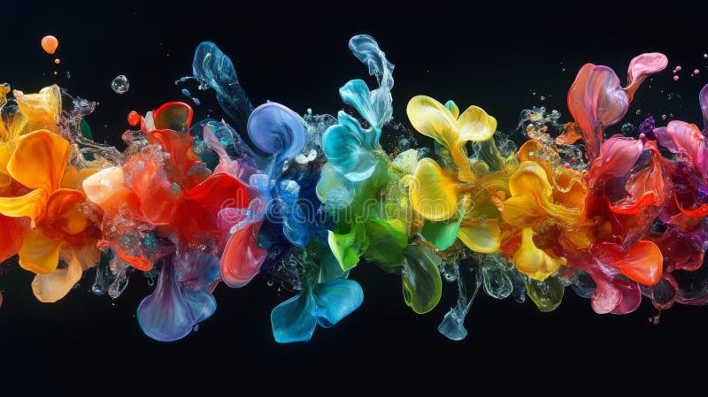 Vibrant Rainbow Paint Splashes on Black Background Stock Illustration ...