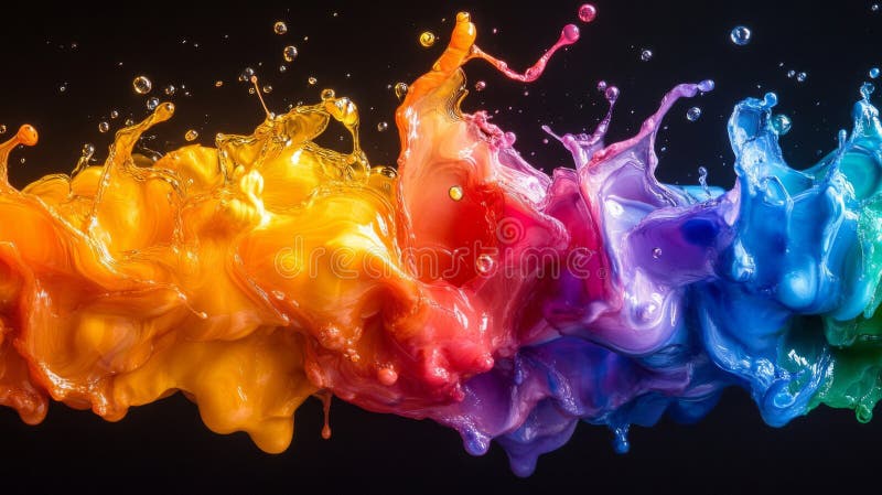 Vibrant Rainbow Paint Splashes on Black Background Stock Photo - Image ...