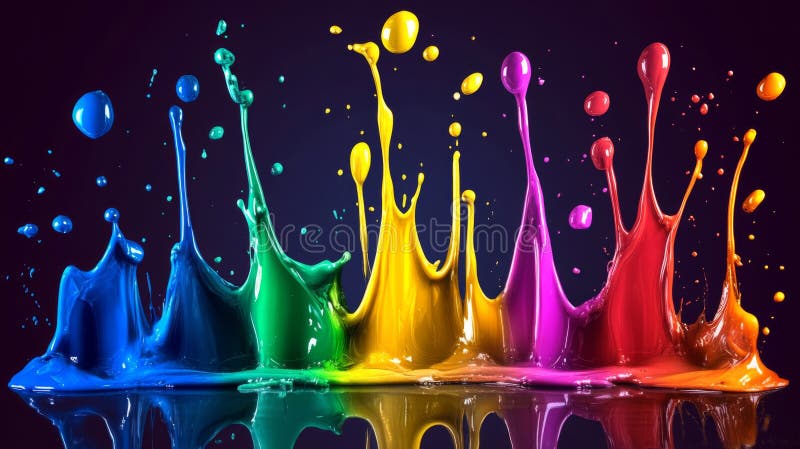 Vibrant Rainbow Paint Splashes on Dark Background Stock Illustration ...