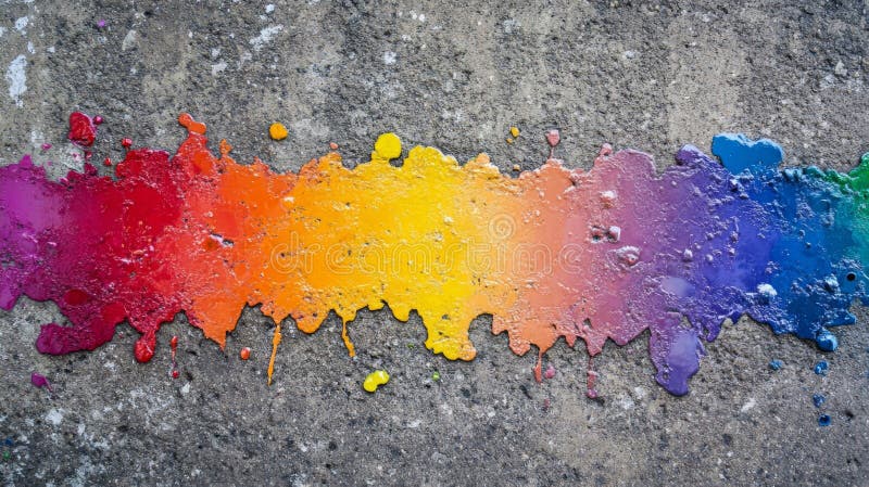 Vibrant Rainbow Paint Splatter on Grey Concrete Stock Illustration ...