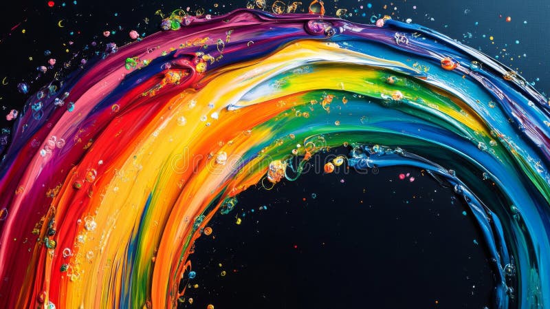 Vibrant Rainbow Paint Swirl on Black Background Stock Illustration ...