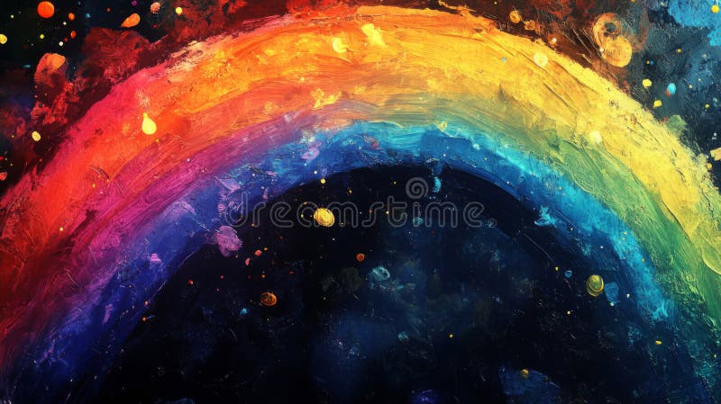 Vibrant Rainbow Painting Against a Starry Night Sky Stock Illustration ...