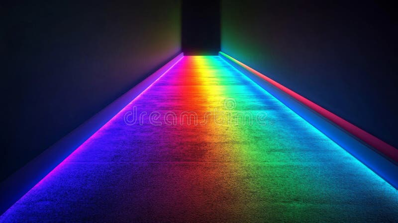 Vibrant Rainbow Path in Dark Corridor Stock Illustration - Illustration ...